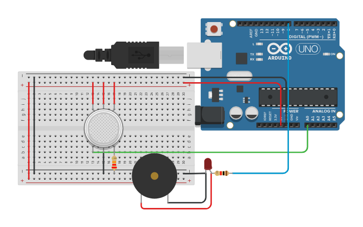 Circuit design sensor de gas | Tinkercad