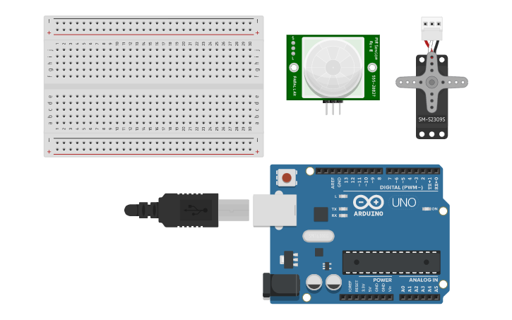 Circuit design Pintu Otomatis - Tinkercad