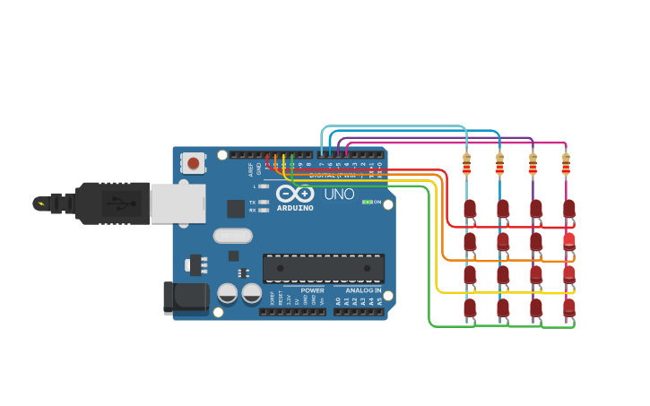 Circuit Design 4x4 Led Tinkercad