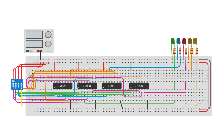 Circuit design BINARY TO BCD code converter - Tinkercad