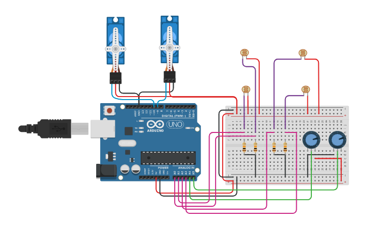 Circuit Design Arduino Based Dual Axis Solar Tracker Tinkercad