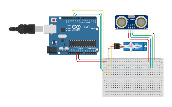 Circuit design Ultrasonic Servo Distance Meter - Tinkercad