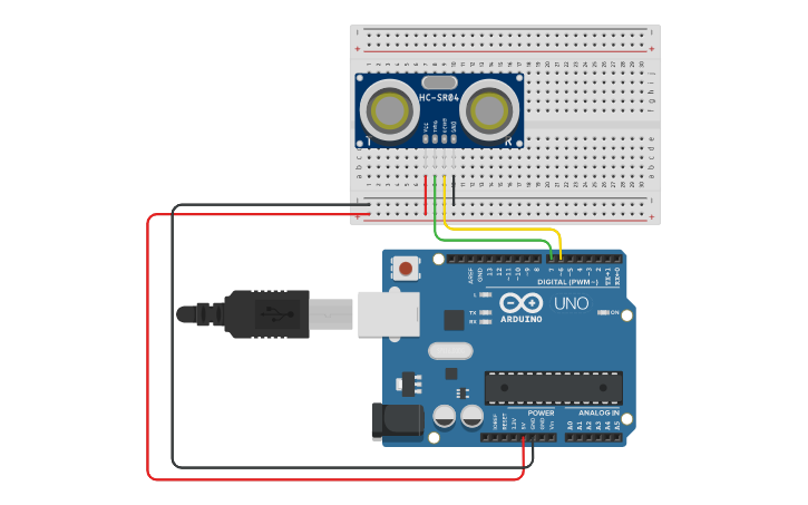 Circuit design Sensor de distancia - Tinkercad