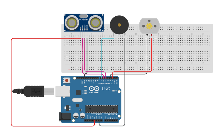 Circuit design motor con ultrasonido | Tinkercad