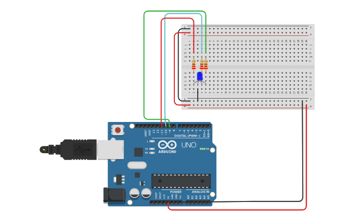 Circuit design led rgb - Tinkercad