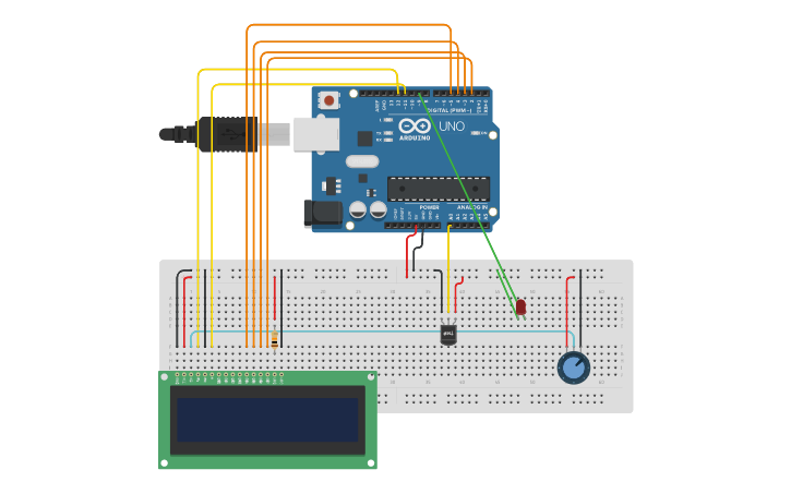 Circuit design LCD/TMP36 | Tinkercad
