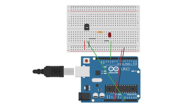 Circuit design Sensor de Temperatura TMP con arduino - Tinkercad