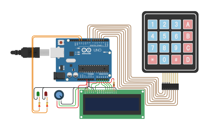 Circuit design Control de acceso con clave (10 usuarios) - Tinkercad