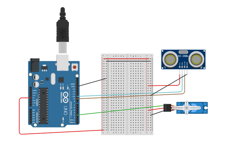 Circuit design Ultrasonic Boom Gate Circut | Tinkercad
