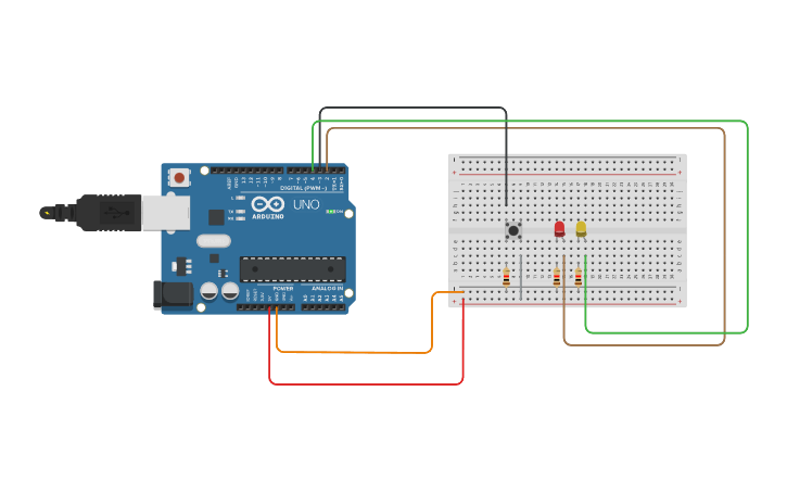 Circuit design 2LED_PUSHBUTTON - Tinkercad