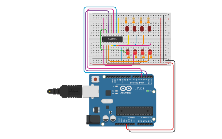Circuit design Shift Register Lab14 | Tinkercad