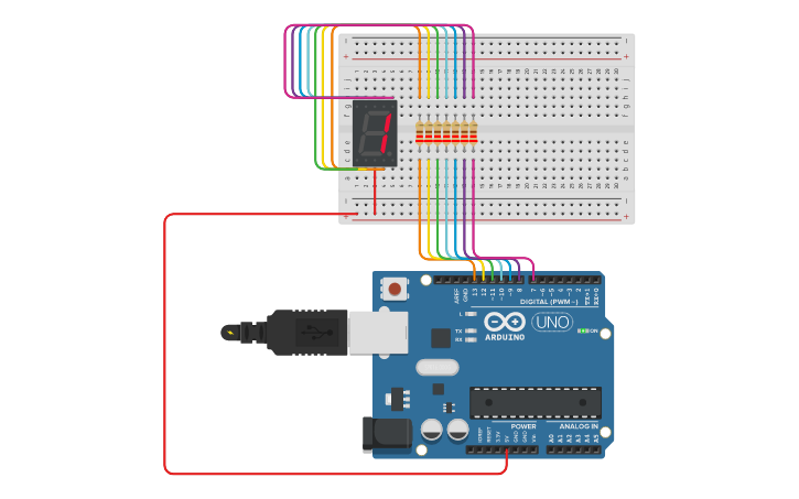 Circuit design Display 7 segmentos con arduino - Tinkercad