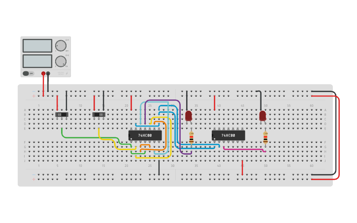 Circuit design Half Subtractor using NAND gate - Tinkercad
