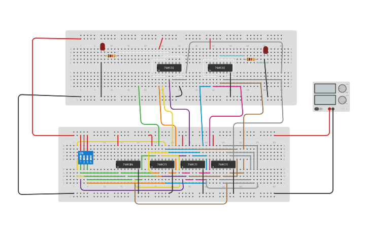 Circuit design Full adder using 3:8 Decoder - Tinkercad