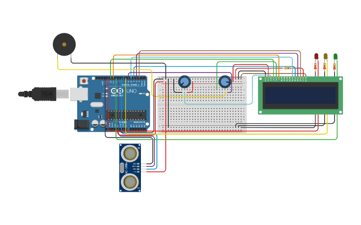 Circuit design UAS Sensor Parkir Mobil (LED&LCD) - Tinkercad