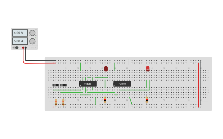 Circuit design Half adder using NAND Gate | Tinkercad
