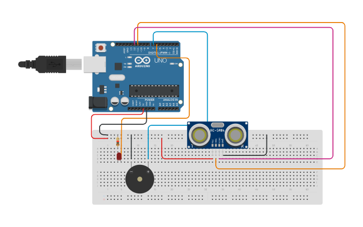 Circuit design HCSR04 DISTANCE sensor | Tinkercad