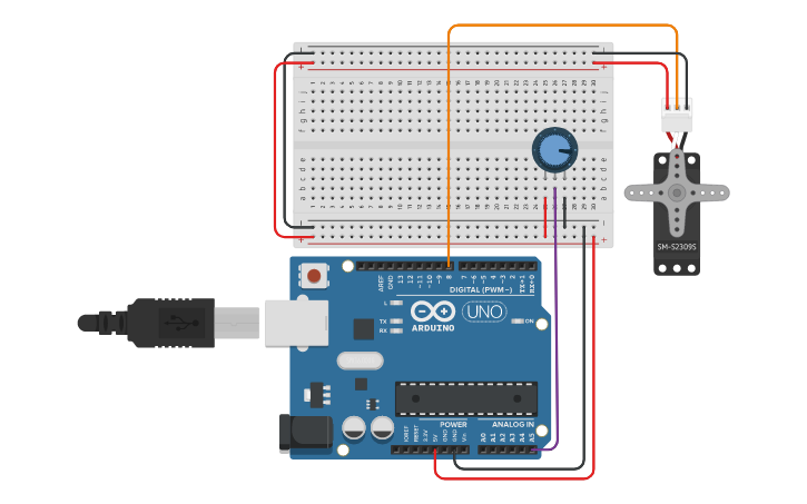 Circuit design control de servo PID | Tinkercad