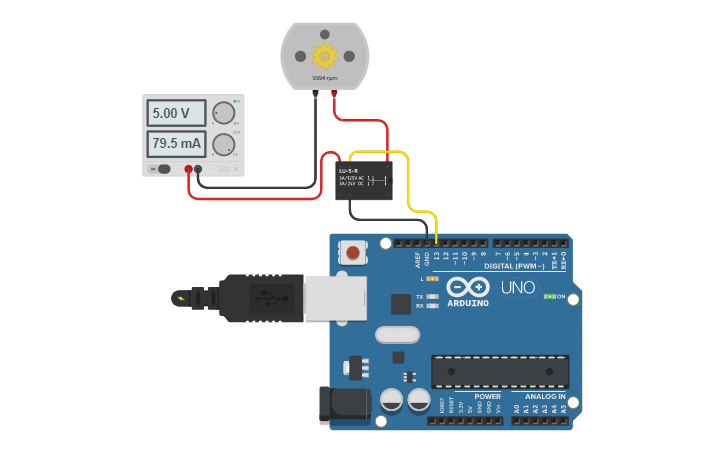 Circuit design rele motor - Tinkercad