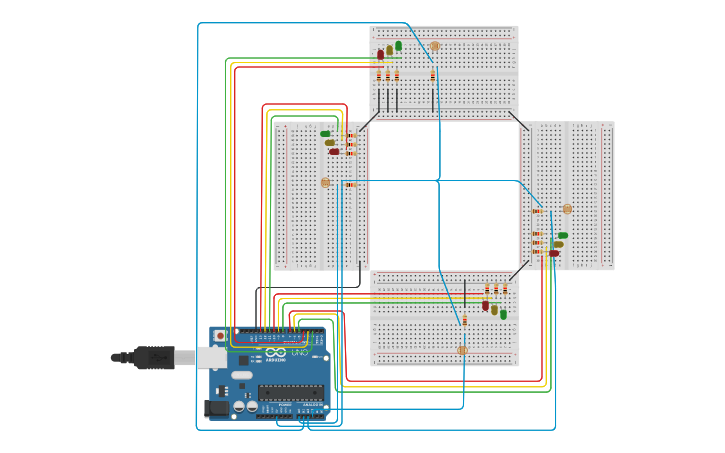 Circuit design four way traffic light - Tinkercad