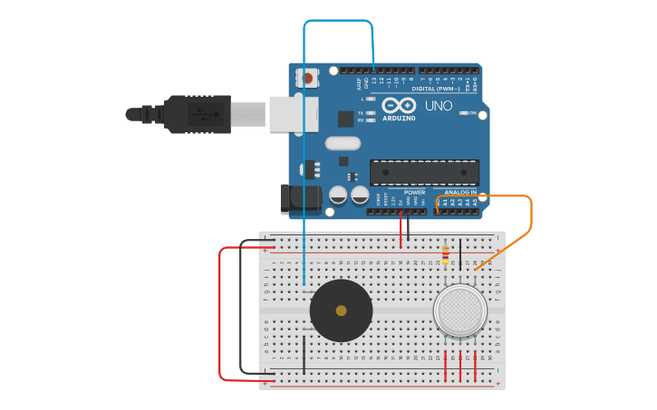 Circuit design sensor de humo - Tinkercad