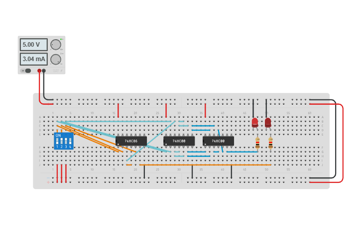 Circuit design Full Adder with XOR and NAND - Tinkercad