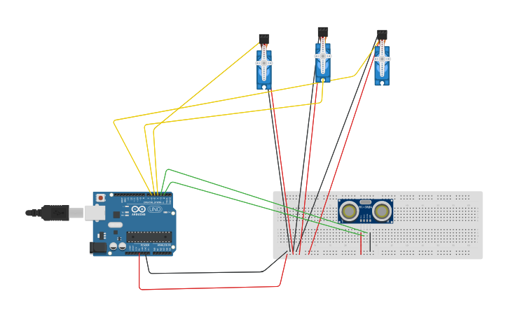 Circuit design servo motor y sensor Us - Tinkercad Circuit design servo motor y sensor Us - Tinkercad
