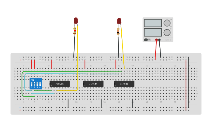 Circuit design half subtractor using basic gates | Tinkercad