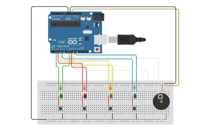 Circuit design Joguinho da Memória com arduino | Tinkercad
