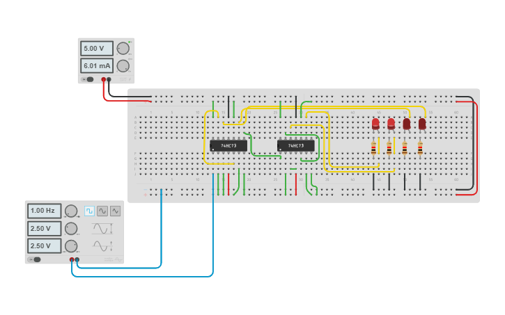 Circuit design Asynchronous Down Counter - Tinkercad