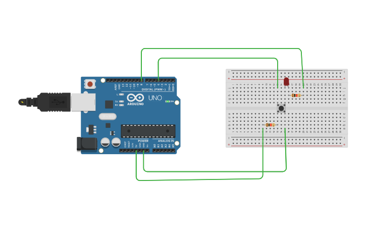 Circuit design led blink using switch - Tinkercad