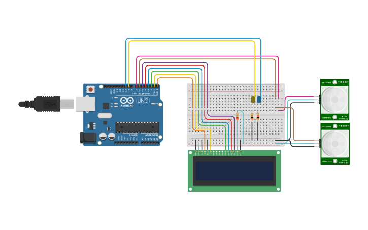 Circuit design Automatic room lighting with Visitor counter - Tinkercad