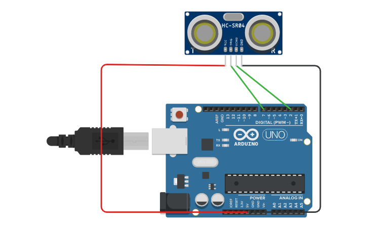 Circuit design DISTANCE MEASUREMENT USING Ultrasonic SENSOR - Tinkercad