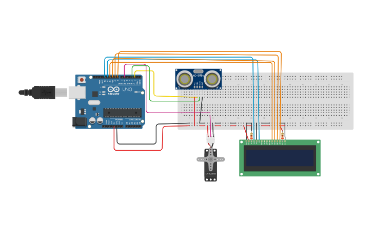Circuit design Sensor Ultrasonico com servo motor - Tinkercad