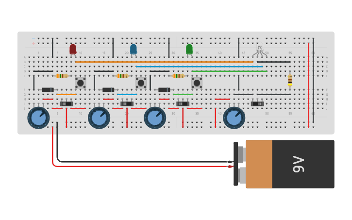 Circuit design Accensione e Modulazione n.3 Led + Led RGB FABIO DA ROS | Tinkercad