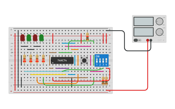 Circuit design FLIP FLOP 74HC74 - Tinkercad
