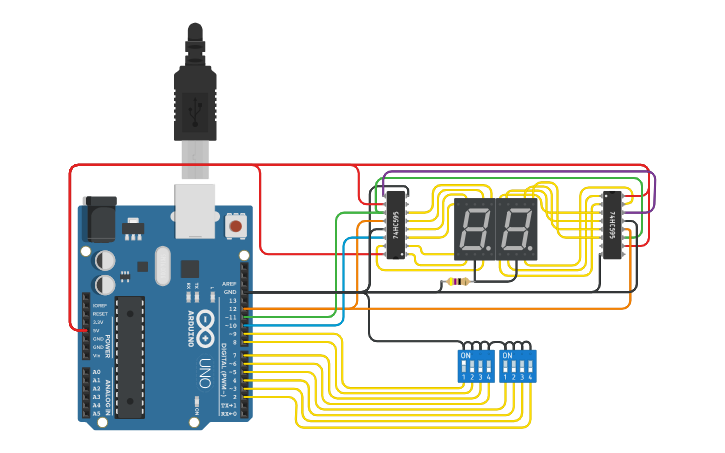 Circuit design Binary to Hex - Full Byte - Tinkercad
