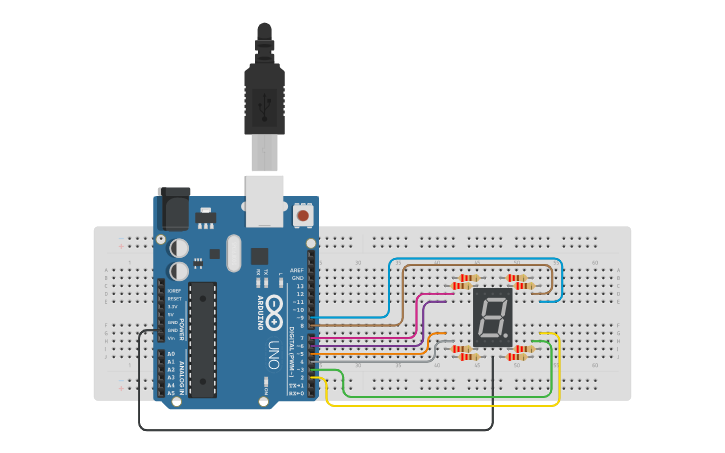 Circuit design Display Catodo Comum - Tinkercad