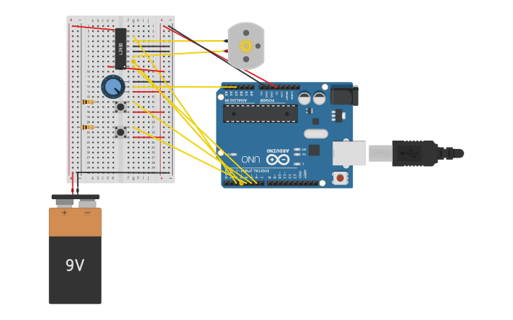 Circuit design DC motor with H bridge | Tinkercad