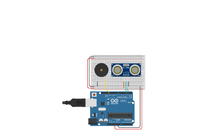 Circuit design PRÁCTICA 18. Control del sensor de ultrasonidos II - Tinkercad