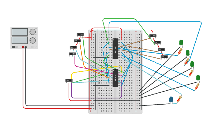 Circuit design 4 bit Adder - Tinkercad