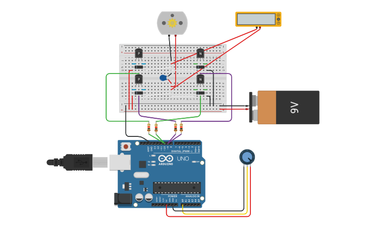 Circuit design H-bridge DC motor - Tinkercad