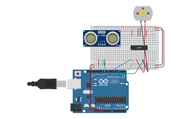 Circuit design Servo motor com sensor de distancia(2) - Tinkercad