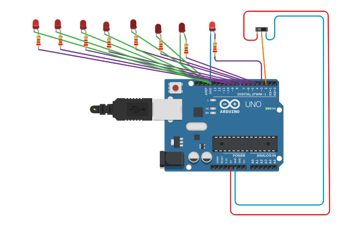 Circuit design Schiebeschalter LED (Aufgabe2) - Tinkercad