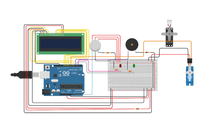 Circuit design sensor de gas com servo motor - Tinkercad