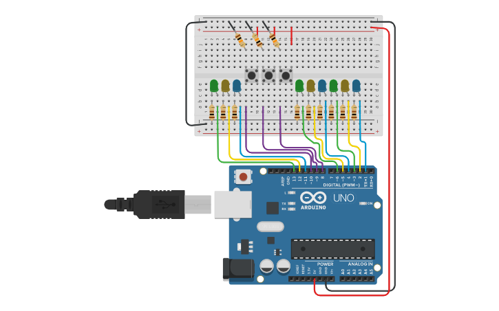 Circuit Design Ligando Leds Com Botões Tinkercad