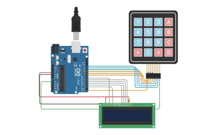 Circuit design Membrane keypad input in lcd 16x2 - Tinkercad