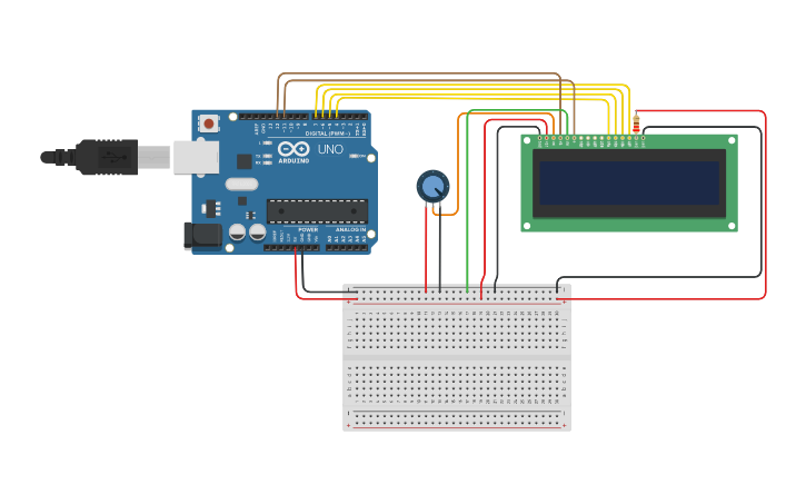 Circuit design 16*2 LCD programming using arduino - Tinkercad