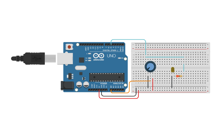 Circuit design 29. Control de brillo potenciometro led arduino - Tinkercad