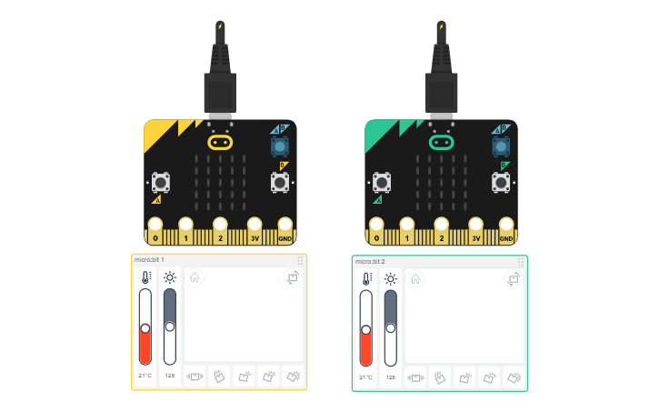 Circuit design Connecting Micro:Bit using Radio - Tinkercad